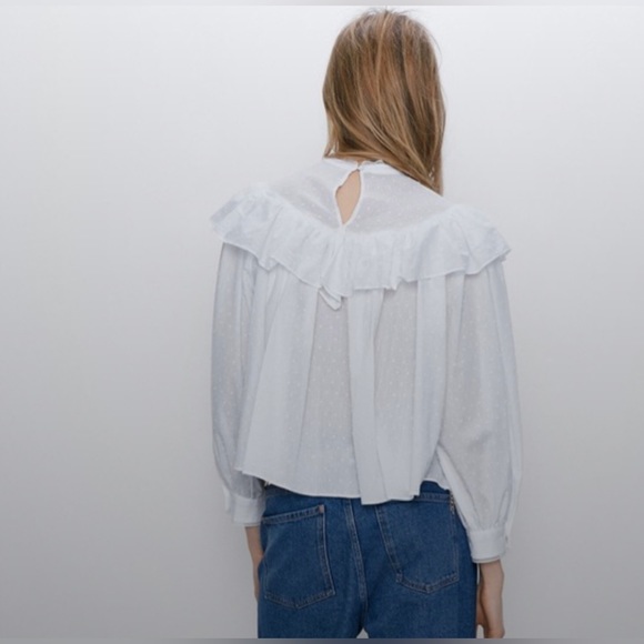 Zara | Tops | Zara White Swiss Dot Ruffled Top | Poshmark
